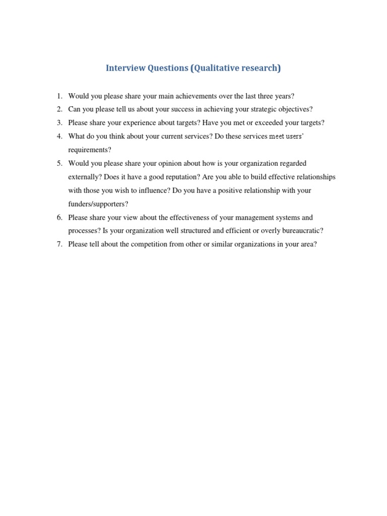 Interview Questions (Qualitative Research) | PDF | Business ...
