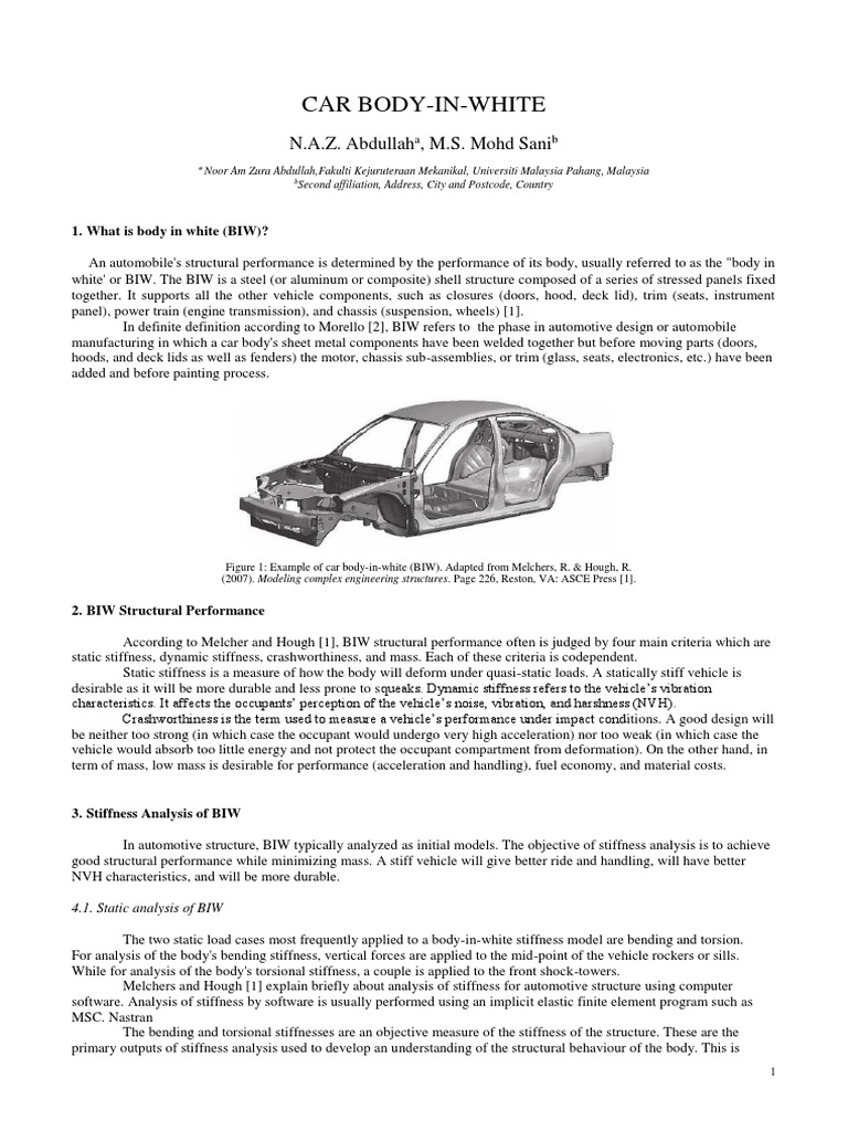 Car Body-In-White: N.A.Z. Abdullah, M.S. Mohd Sani | PDF | Bending ...