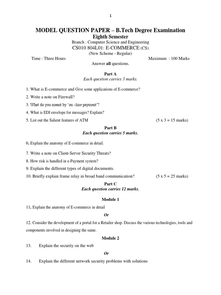 MODEL QUESTION PAPER - B.Tech Degree Examination: CS010 804L01: E ...
