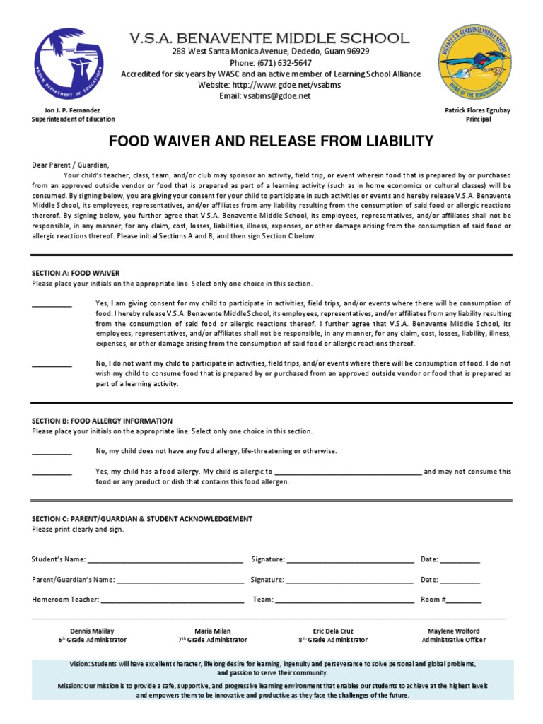 2017-18 Bms Food Waiver | PDF | Food Allergy | Allergy