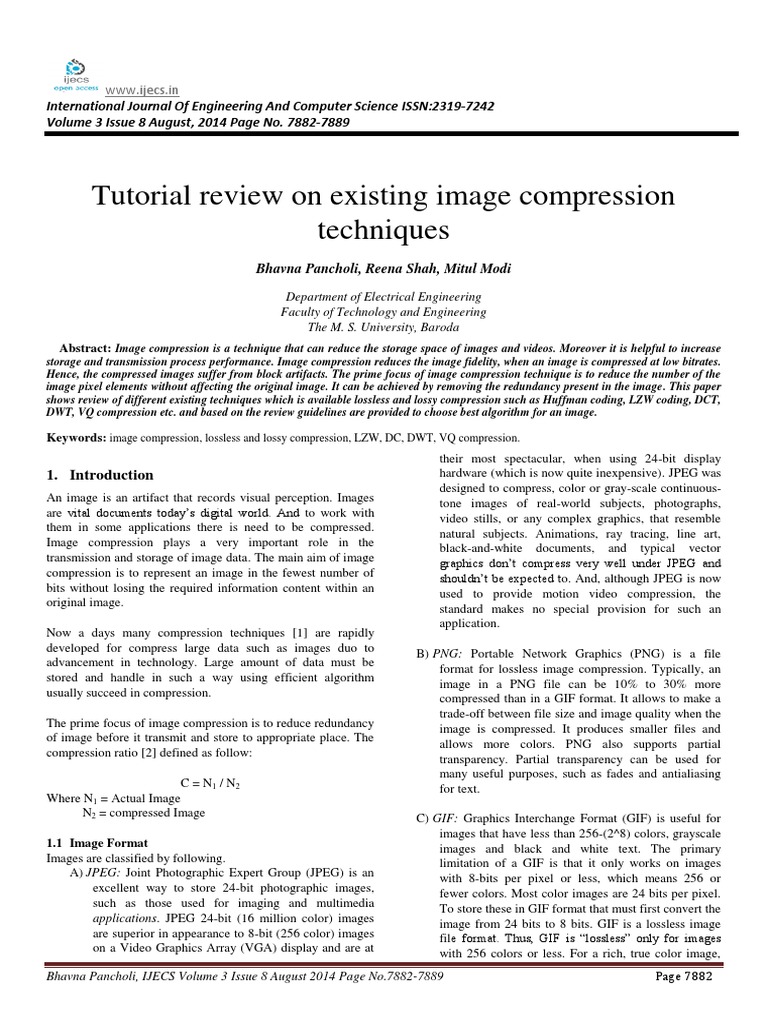 Tutorial Review On Existing Image Compression Techniques: WWW - Ijecs.in | PDF | Data ...