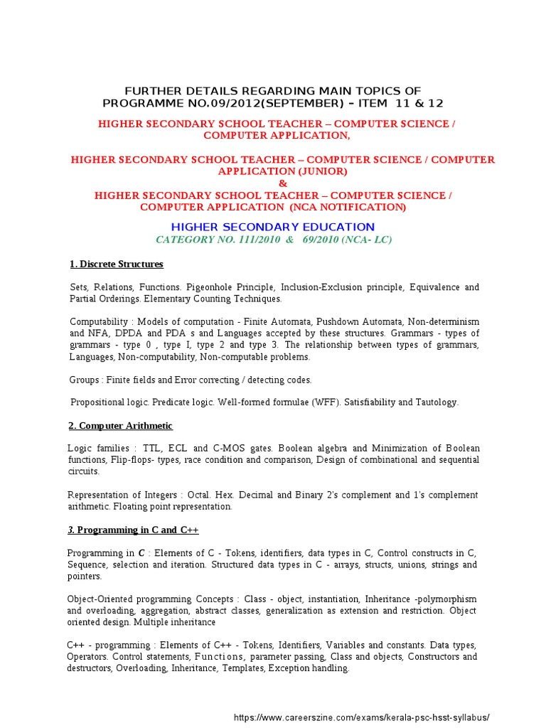 Kerala PSC HSST Computer Science Syllabus | PDF | Message Passing Interface | Computer Network