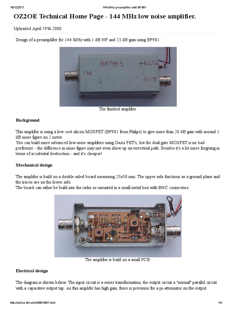 144 MHZ Preamplifier With BF981 | PDF | Amplifier | Electrical Network