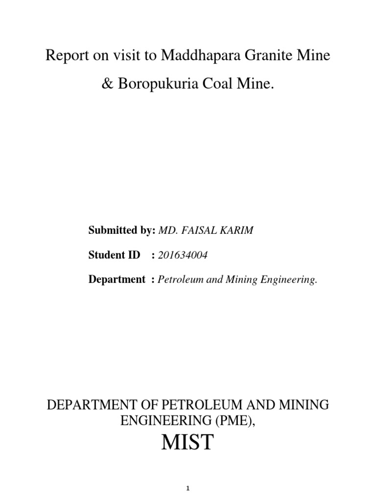 Report On Visit To Maddhapara Granite Mine & Boropukuria Coal Mine ...