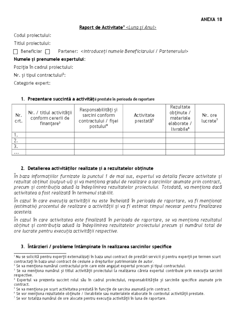Anexa 18 - Raport Lunar de Activitate