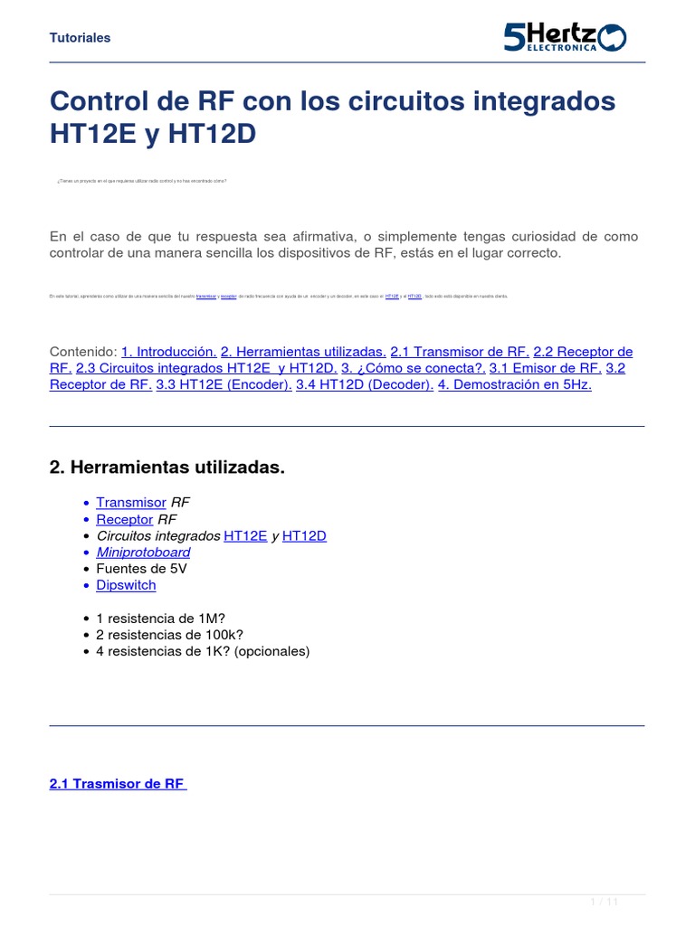 Control de RF Con Los Circuitos Integrados Ht12e y ht12d PDF | PDF