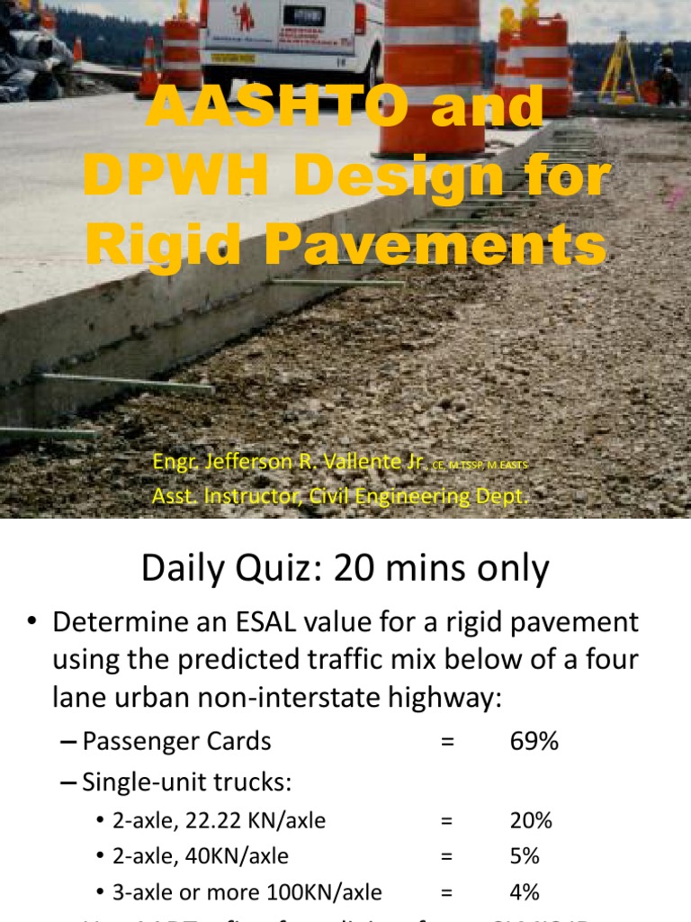 5.1 AASHTO and DPWH Design of Rigid Pavements | Road Surface | Transport