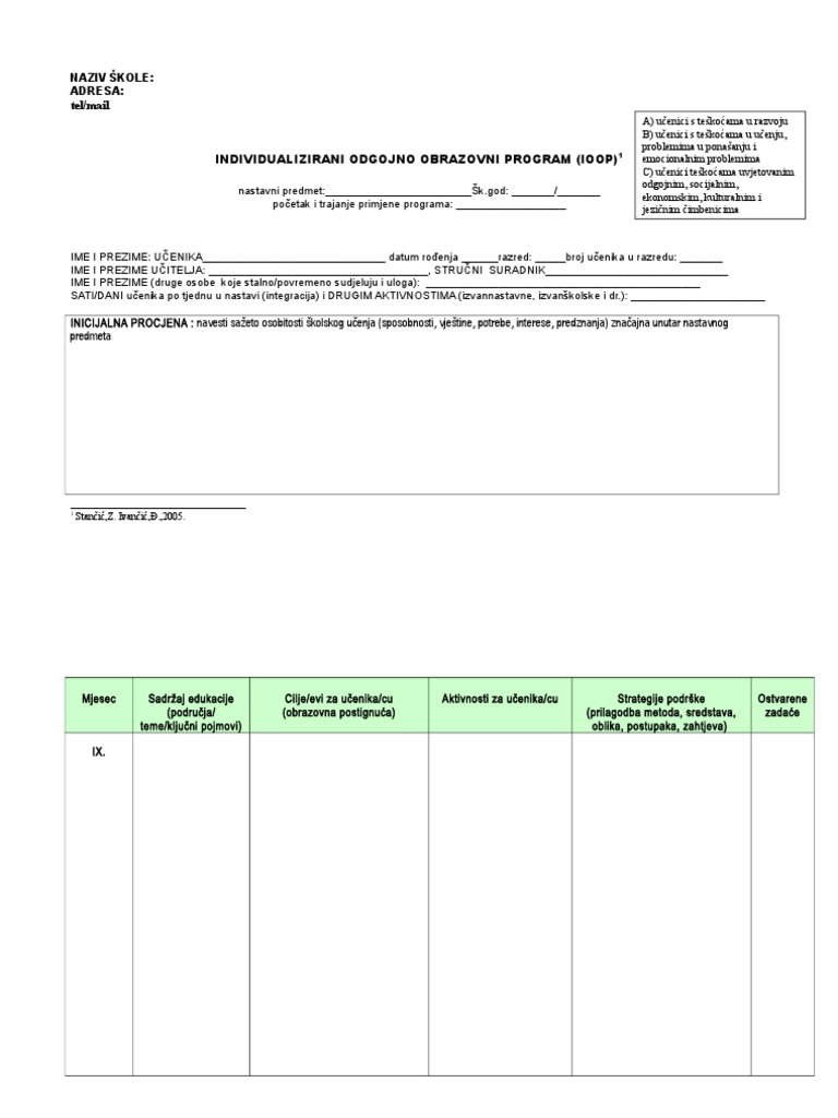 IOOP Obrazac | PDF