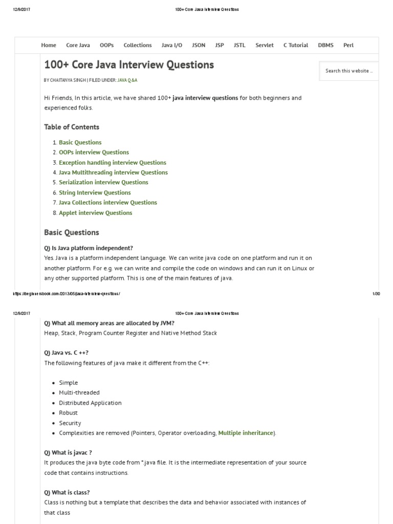100+ Core Java Interview Questions | PDF | Constructor (Object Oriented ...