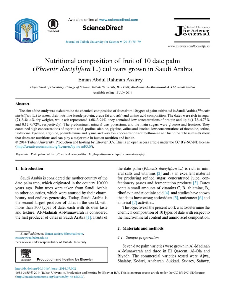 Nutritional Composition of Fruit of 10 Date Palm | PDF | Magnesium ...