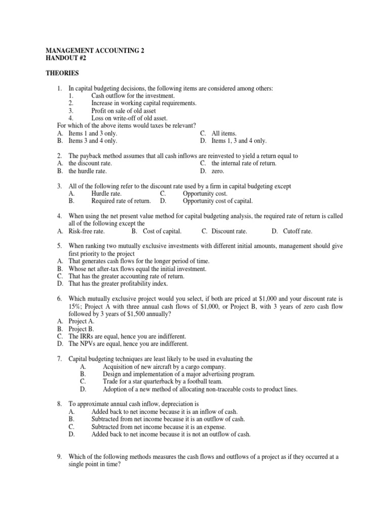 MAS Handout 2 | PDF | Capital Budgeting | Net Present Value