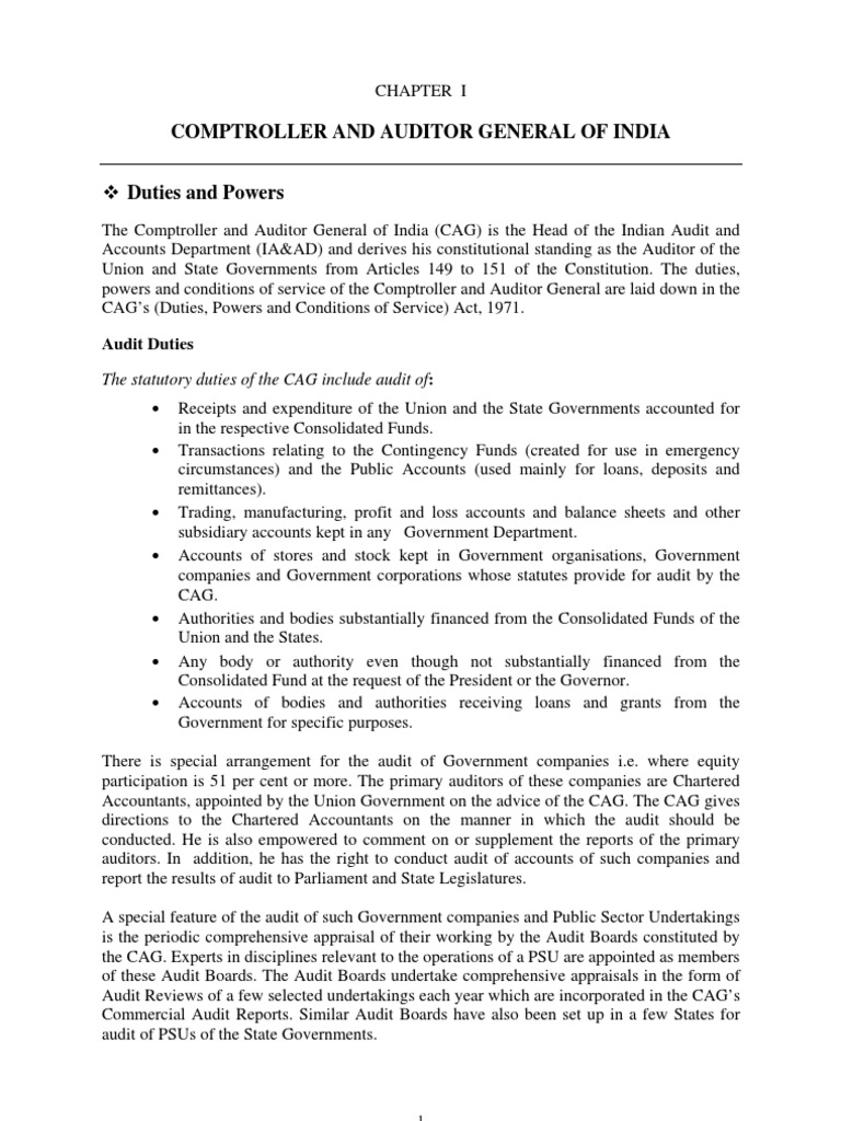 Comptroller and Auditor General of India: Audit Duties | PDF | Auditor ...