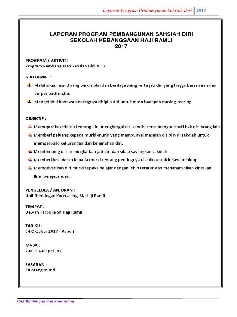 Contoh Laporan Program Pembagunan Sahsiah - AronewaFinley