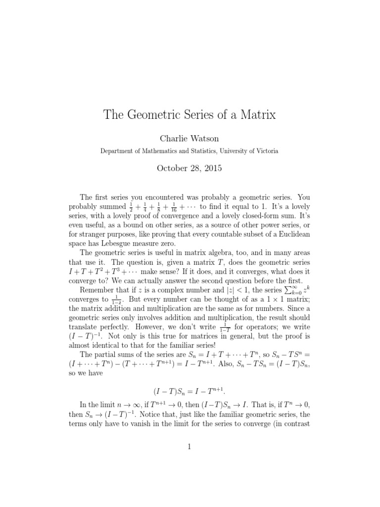 The Geometric Series of A Matrix: Charlie Watson | PDF | Matrix ...