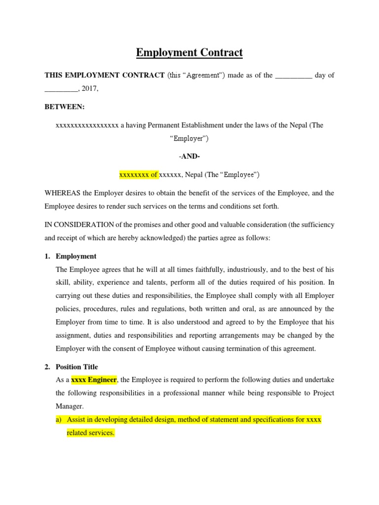 Employment Contract Draft | PDF | Overtime | Employment