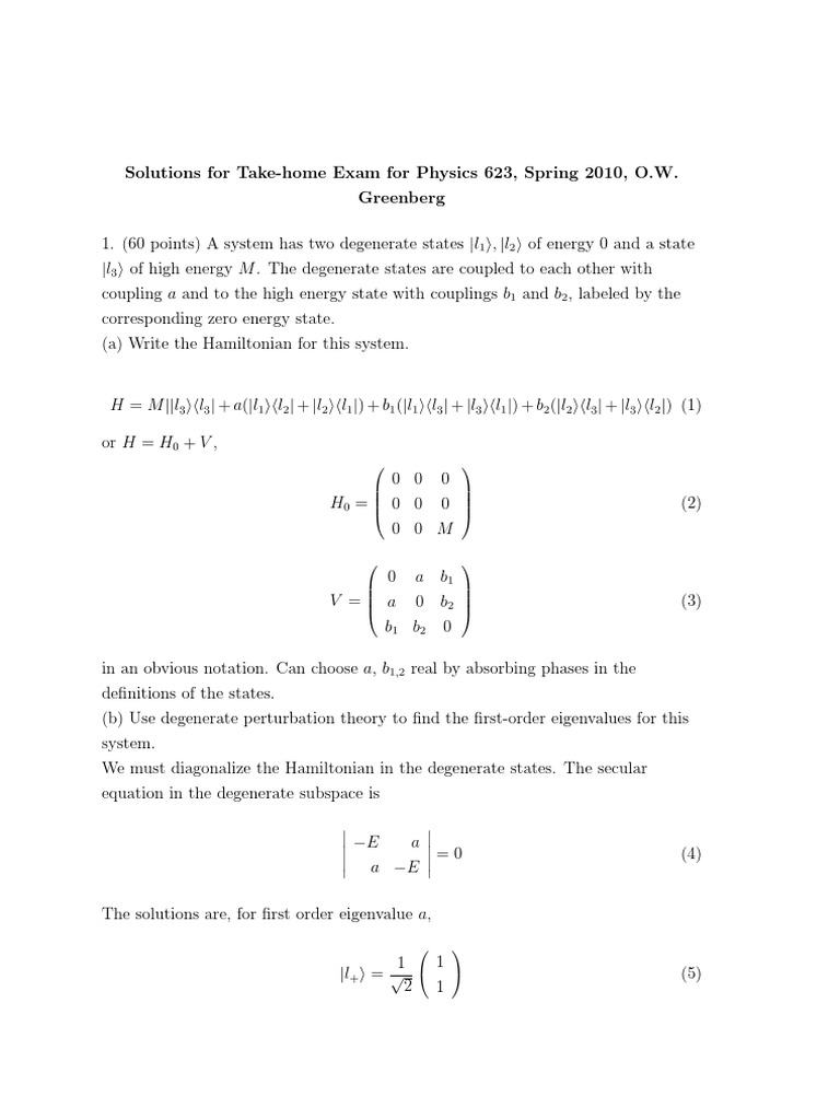 Midterm Sol1 | PDF | Perturbation Theory (Quantum Mechanics) | Mathematical Physics