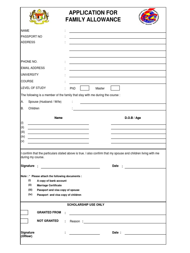 Family Allowance Application Form | PDF | Travel Visa | Marriage ...