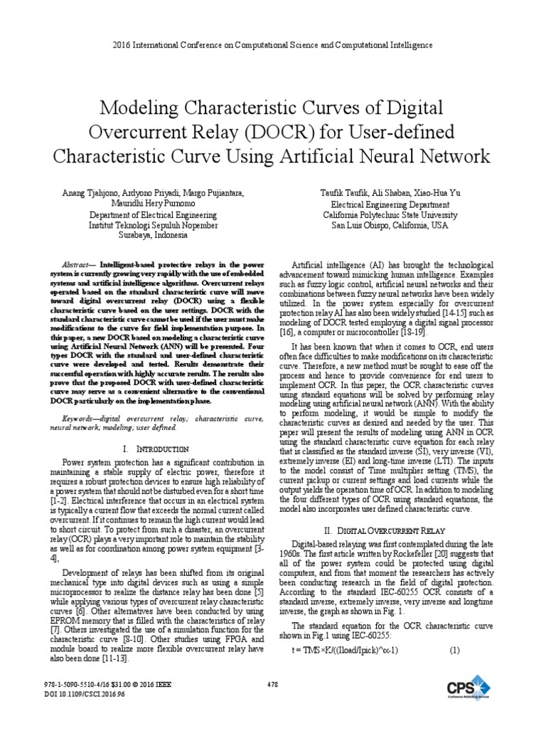 Modeling Characteristic Curves of Digital Overcurrent Relay (DOCR) For User-Defined ...