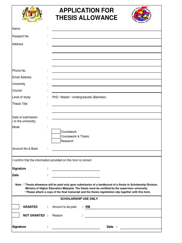 Thesis Allowance Application Form | PDF | Career & Growth
