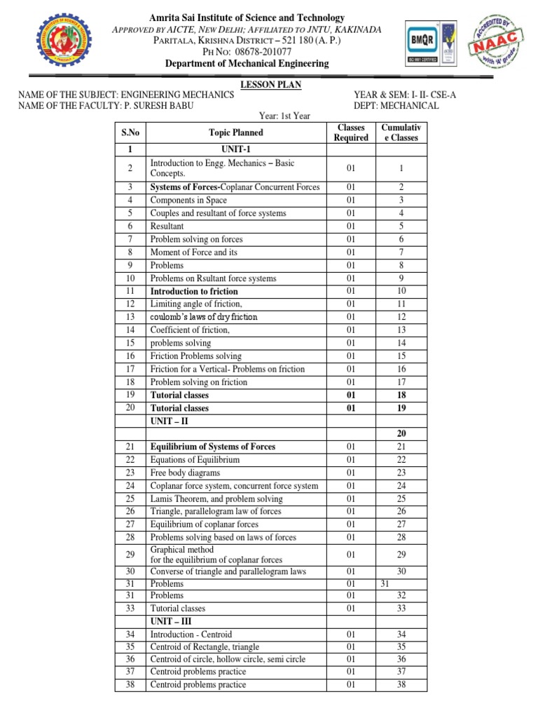 Engineering Mechanics Lesson Plan | PDF | Rotation Around A Fixed Axis ...