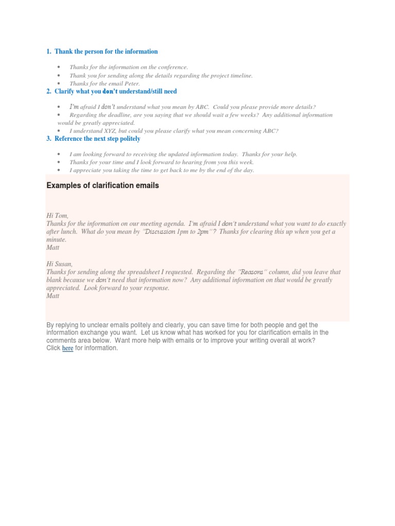 Clarification Email Phrases | PDF