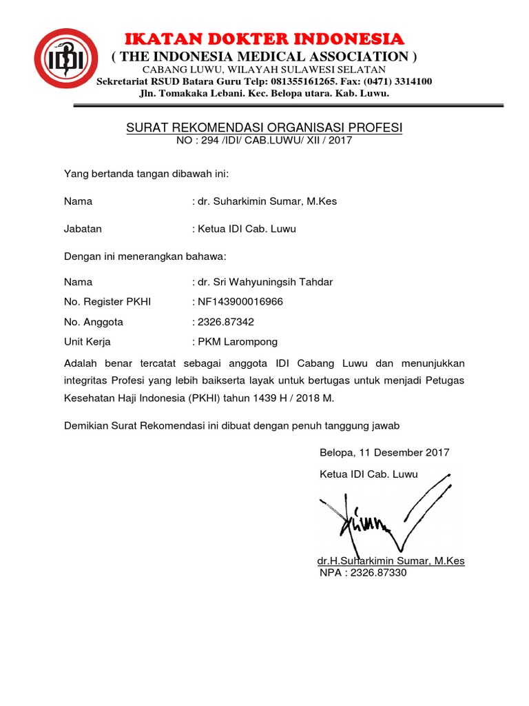 Surat Rekomendasi Tkhi | PDF