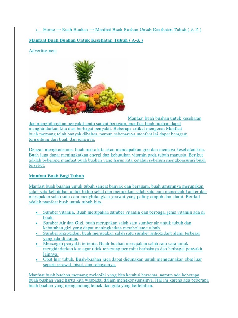 Manfaat Buah Buahan | PDF | Kesehatan Holistik | Gaya Hidup