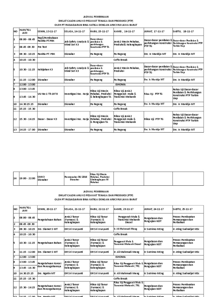 Jadwal PTP Pa Ating | PDF
