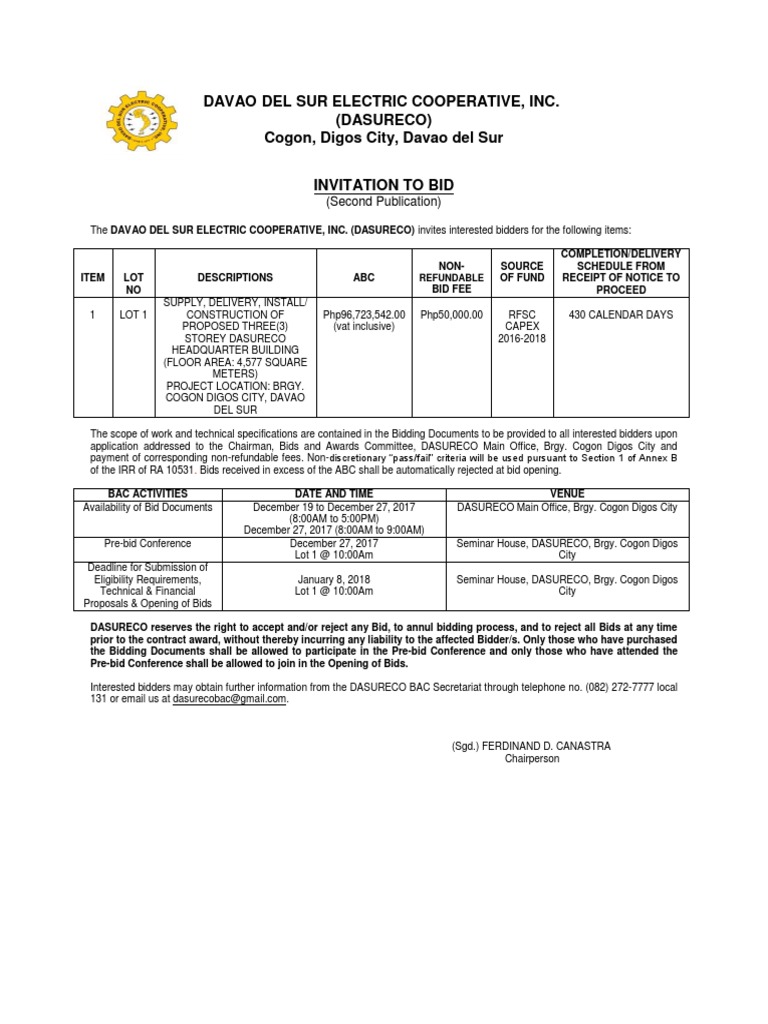 Davao Del Sur Electric Cooperative, Inc. (Dasureco) Cogon, Digos City ...