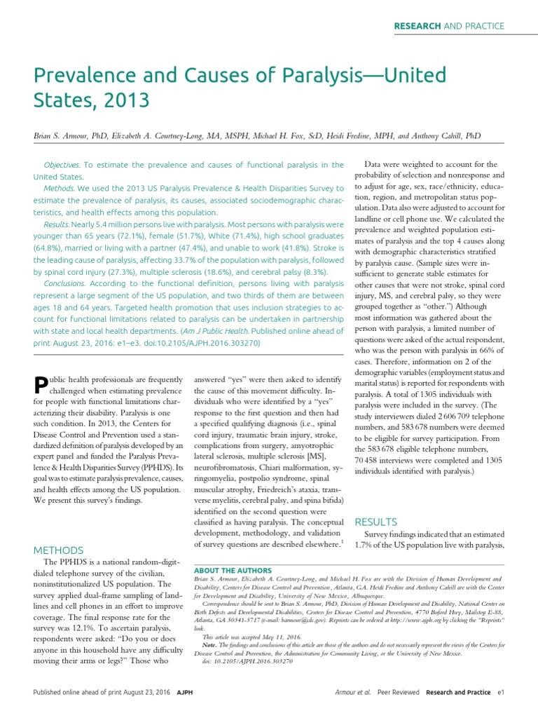 Prevalence and Causes of Paralysis-United States, 2013: Results | PDF ...