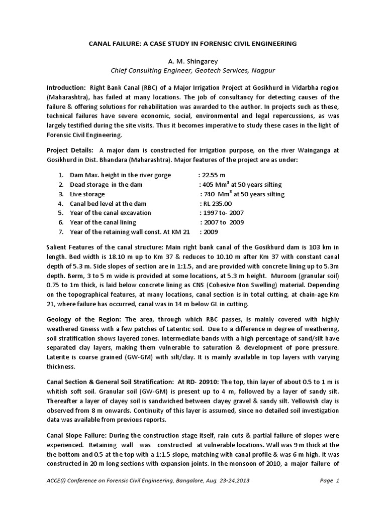 Canal Failure Case Study Analysis | PDF | Soil | Drainage