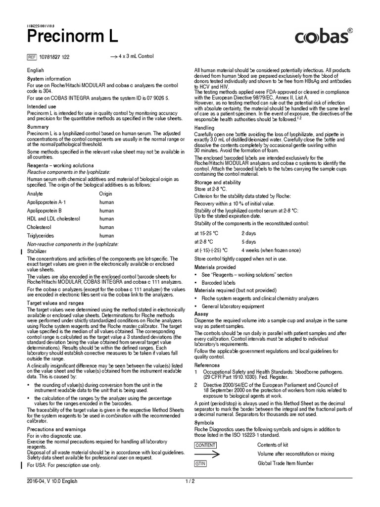 Precinorm L.11862251001.V10.en | PDF | Infection | Cholesterol