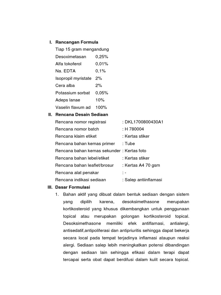 Formula Salep Anti-Inflamasi Desoksimetason | PDF