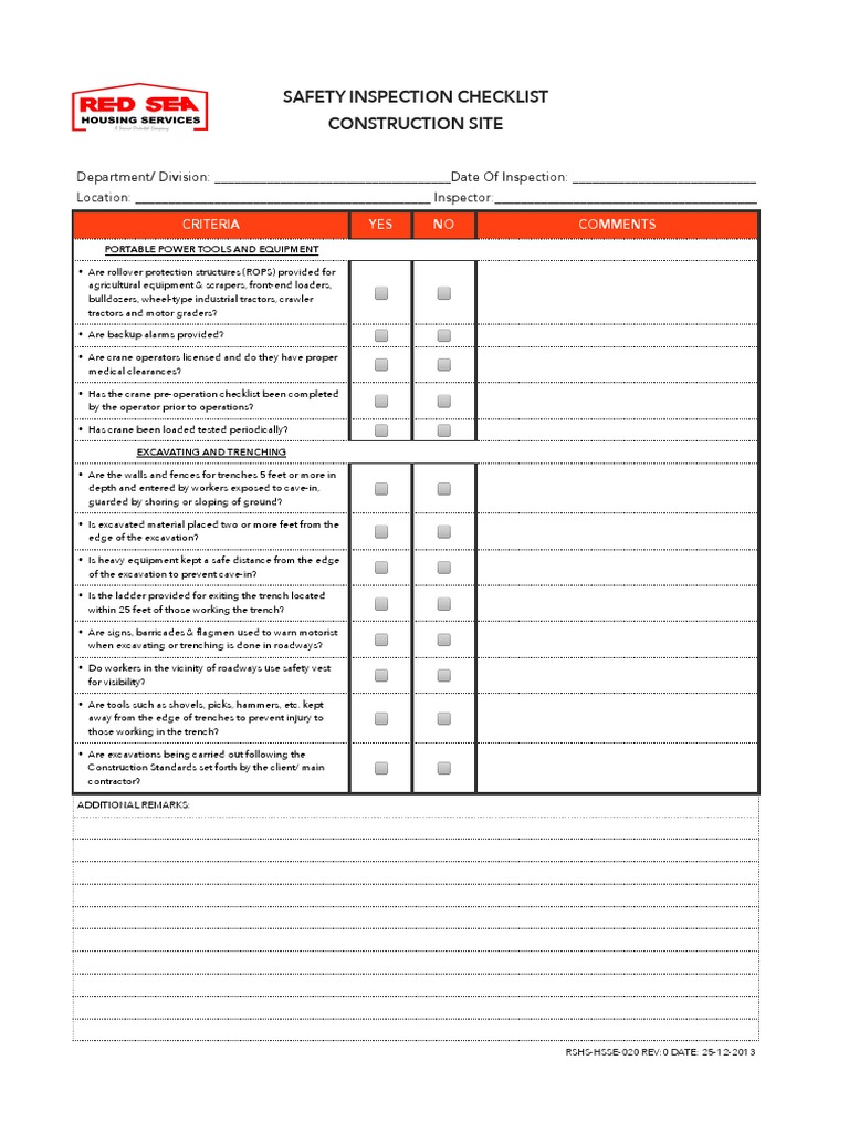020 Construction Site Checklist | PDF
