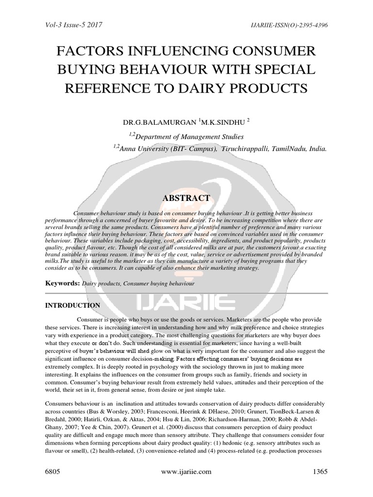 FACTOR INFLUENCING CONSUMER BUYING BEHAVIOUR WITH SPECIAL REFERENCETO ...