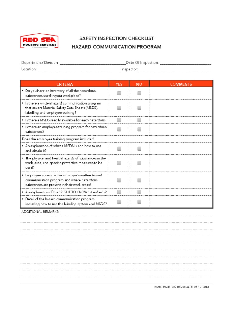 027 Hazard Communication Checklist | PDF
