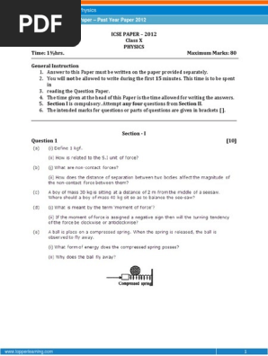 Icse Class X Exam Question Papers 2012 Physics Science ICSE Physics