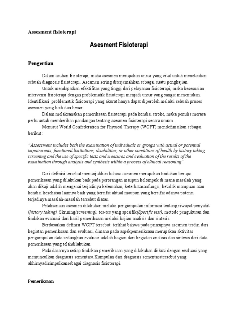 Assesment Fisioterapi | PDF