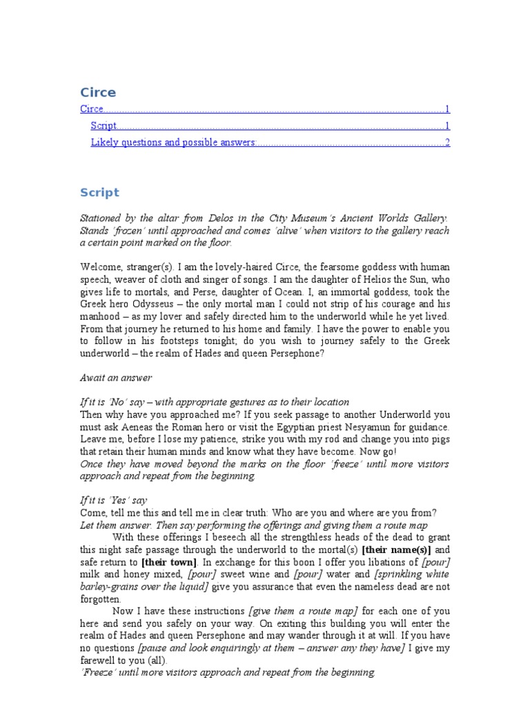 Circe: Script | PDF | Hades | Persephone