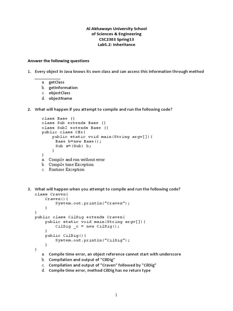 Lab5 2 Inheritance Exceptions 2 Pdf Inheritance Object Oriented Programming Constructor