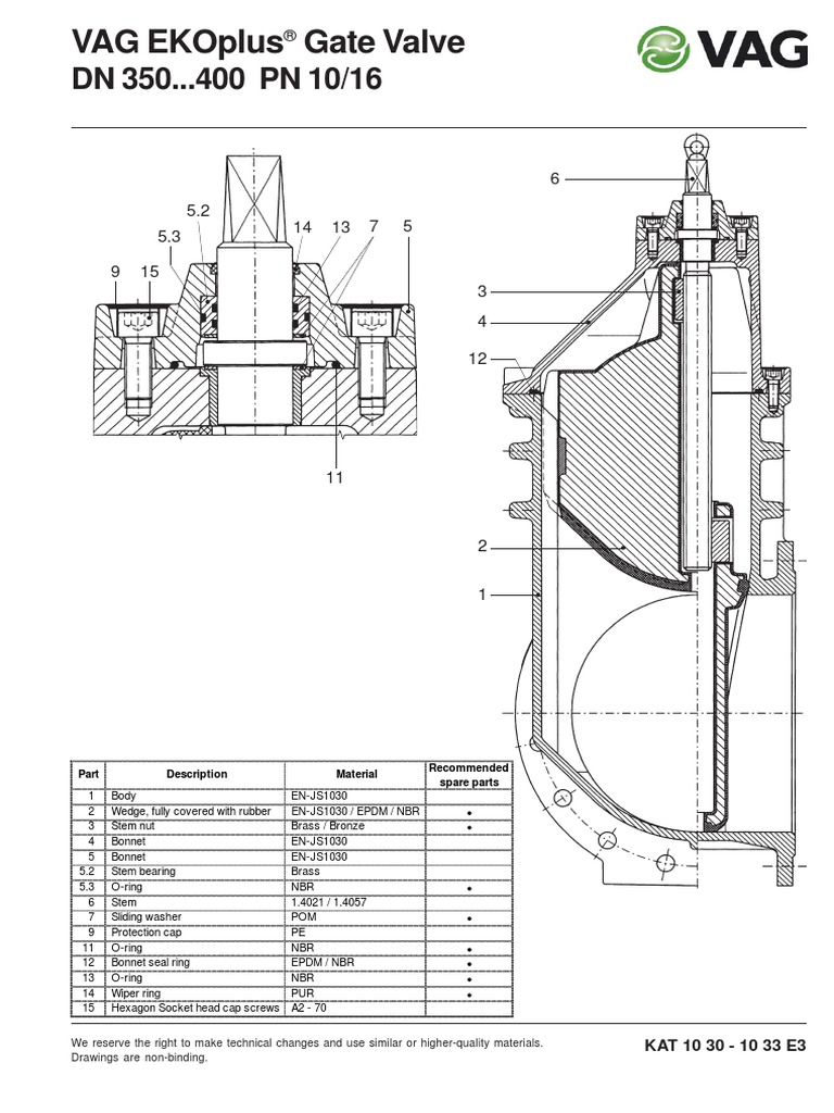 Vag Ekoplus Gate Valve: DN 350... 400 PN 10/16 | PDF | Plumbing ...