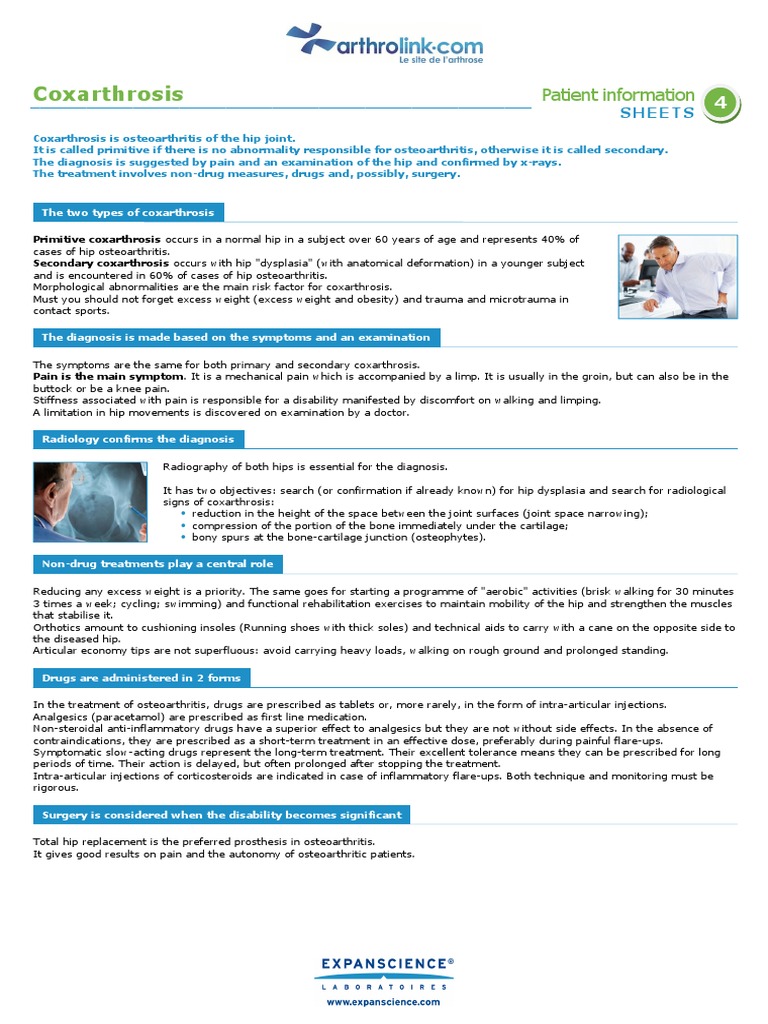 Coxarthrosis: Patient Information | PDF | Osteoarthritis | Medical ...