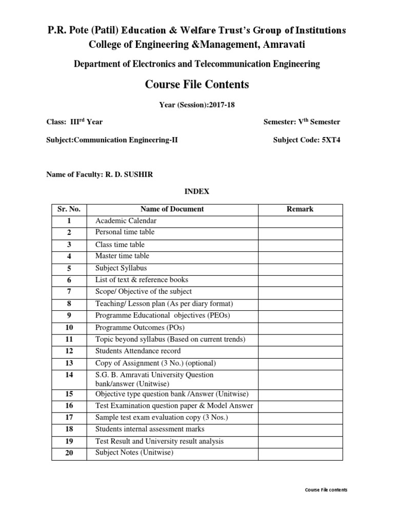 Course File Contents | PDF | Academic Term | Test (Assessment)