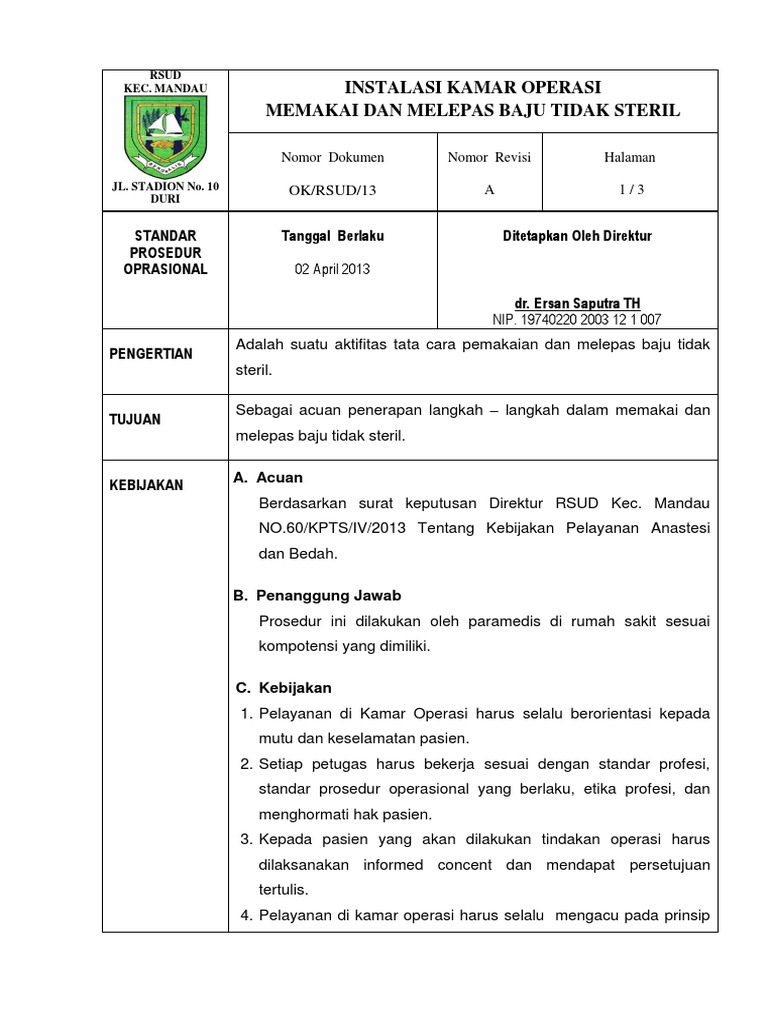Sop Memakai Dan Melepas Baju Tidak Steril (Baju Harian Ok) | PDF