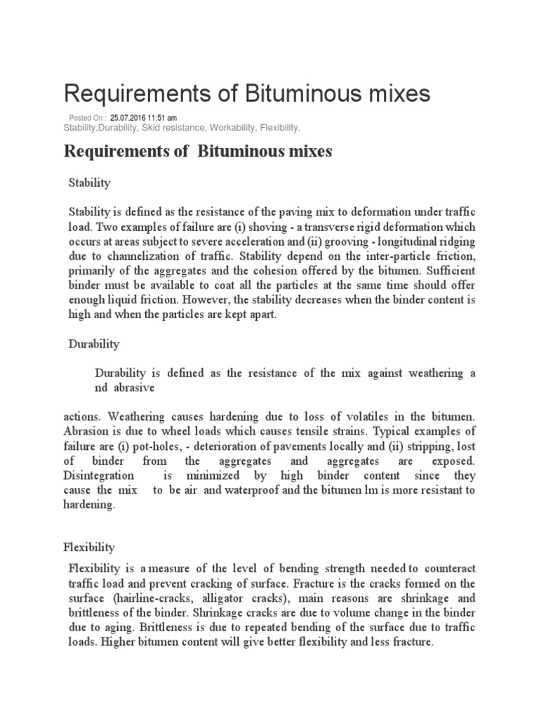 Requirements of Bituminous Mixes | PDF | Road Surface | Fracture