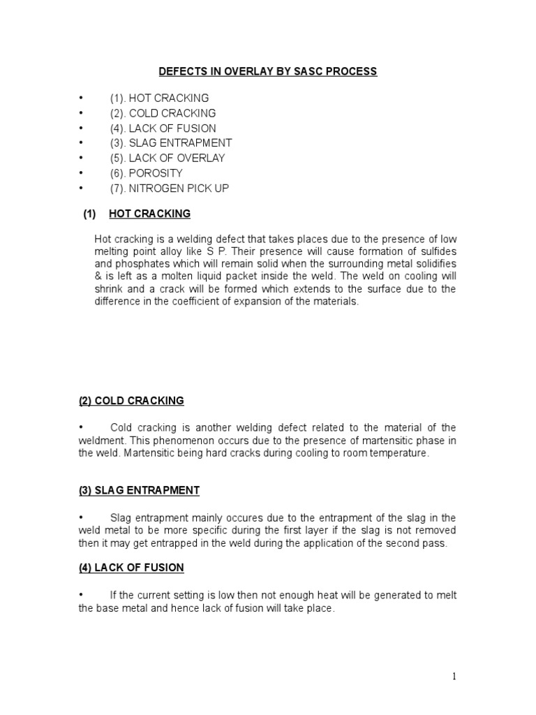 Defects in Overlay by Sasc Process | PDF | Welding | Construction