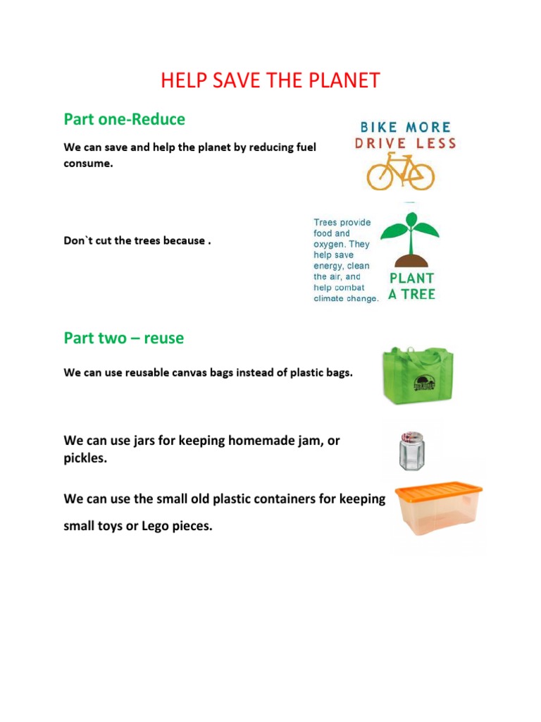 Help Save The Planet: Part One-Reduce | PDF