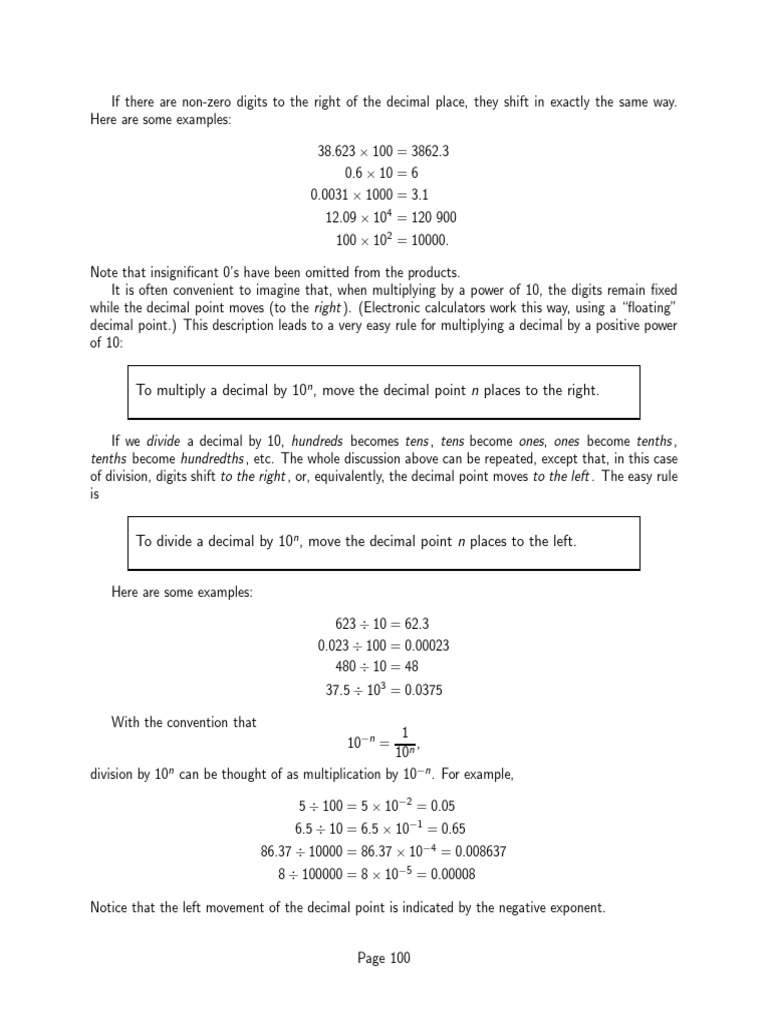 Shifting Decimals: Rules for Multiplying and Dividing Decimals by ...