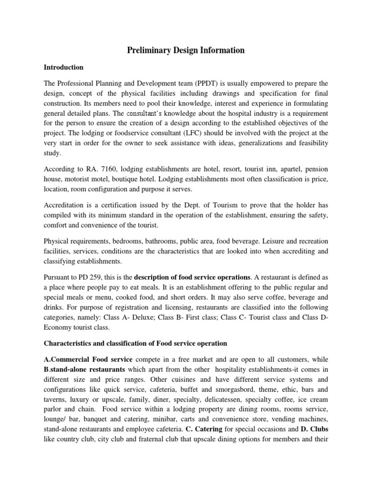 Preliminary Design Information | PDF | Foodservice | Restaurants