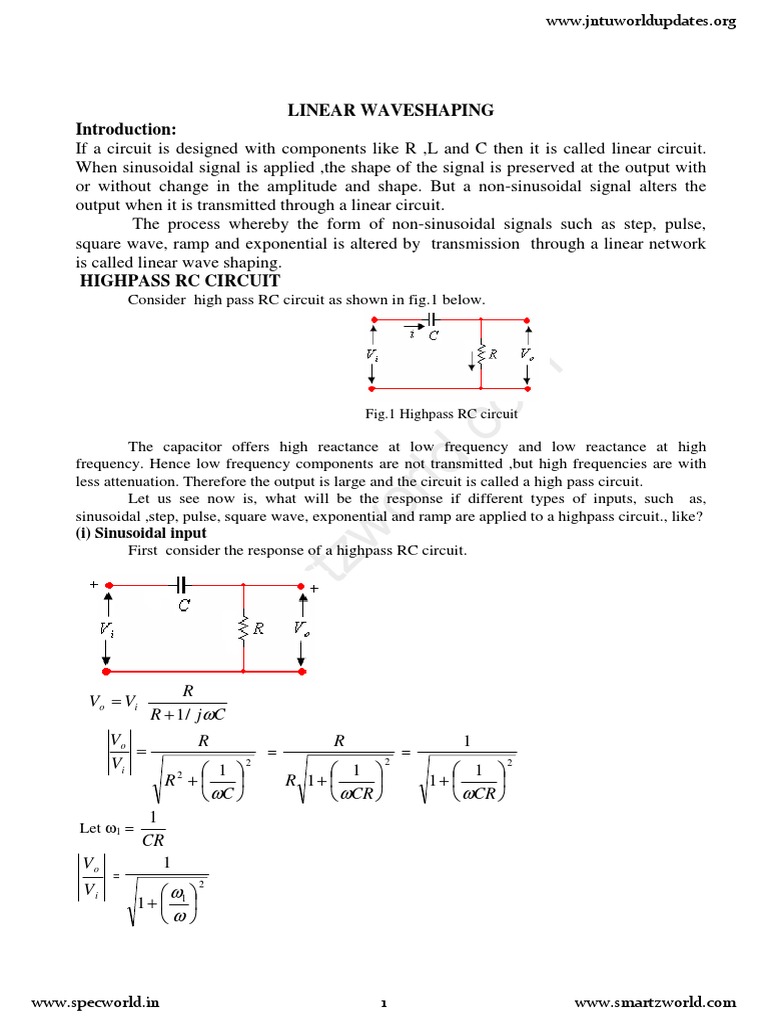 Linear Waveshaping: V V C J R R | PDF